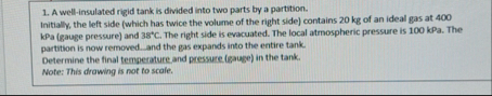 Solved A well-insulated rigid tank is divided into two parts | Chegg.com