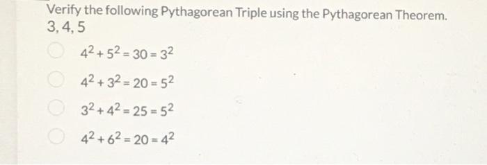 Solved Verify the following Pythagorean Triple using the | Chegg.com
