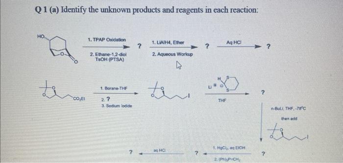 Solved Q 1 (a) Identify the unknown products and reagents in | Chegg.com