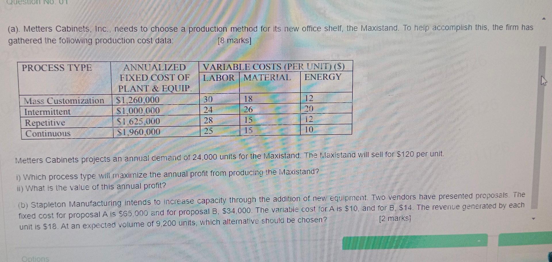 Solved (a). Metters Cabinets, Inc., needs to choose a | Chegg.com