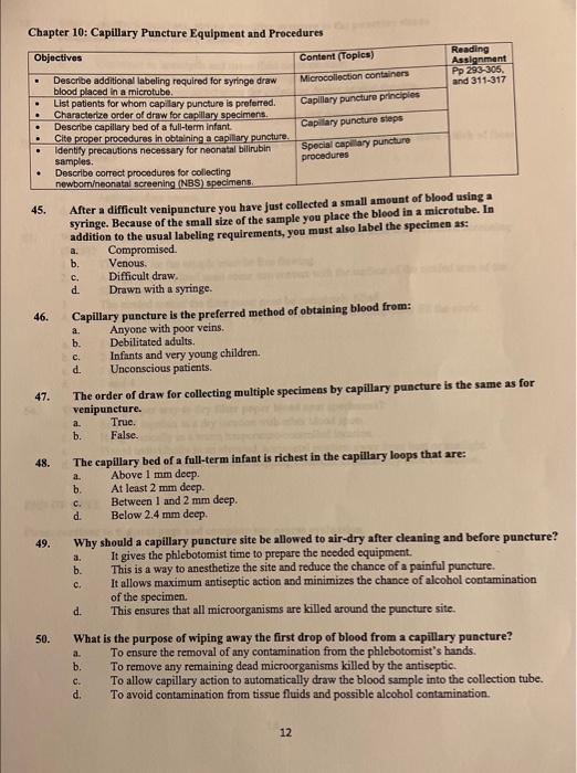 Solved Chapter 10: Capillary Puncture Equipment and | Chegg.com