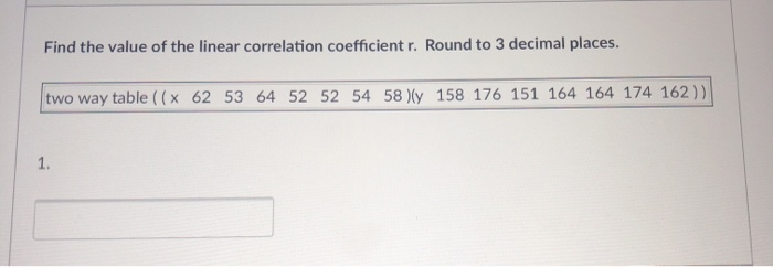 Solved Find the value of the linear correlation coefficient | Chegg.com