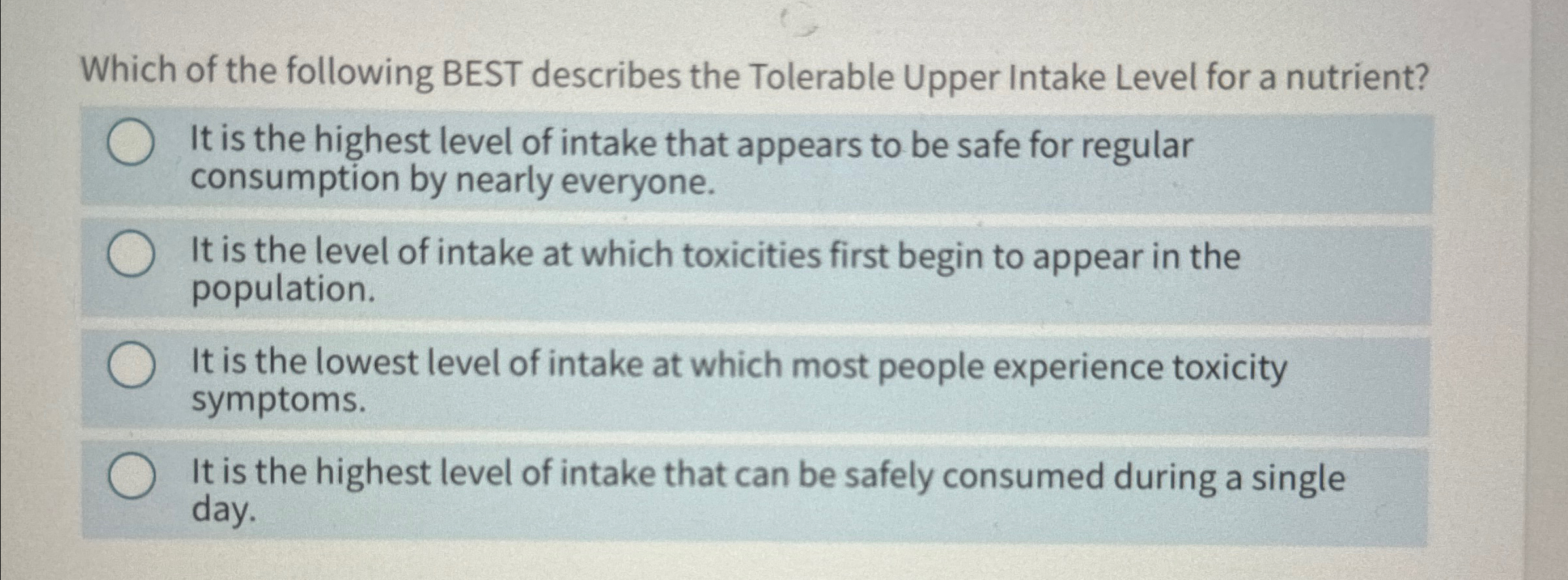 Solved Which of the following BEST describes the Tolerable | Chegg.com