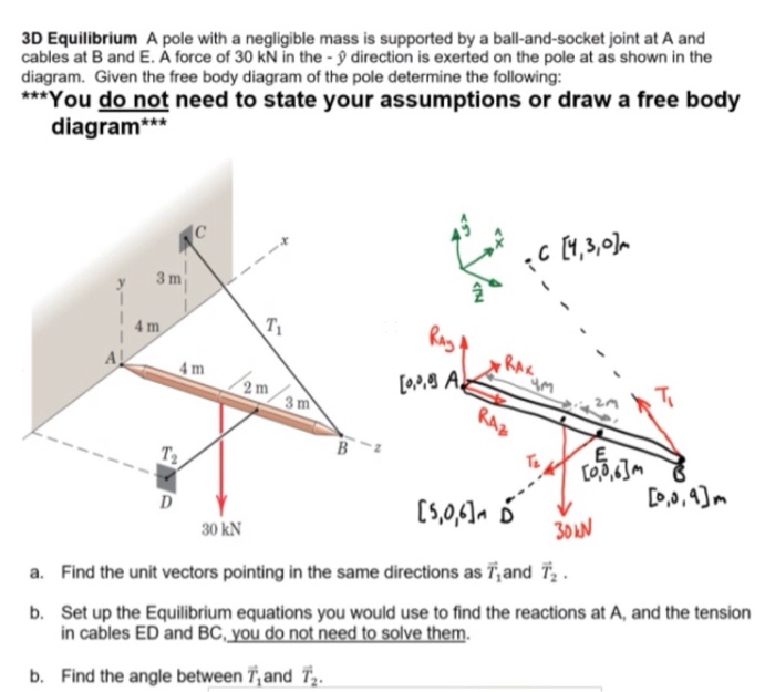Solved 3D Equilibrium A pole with a negligible mass is | Chegg.com