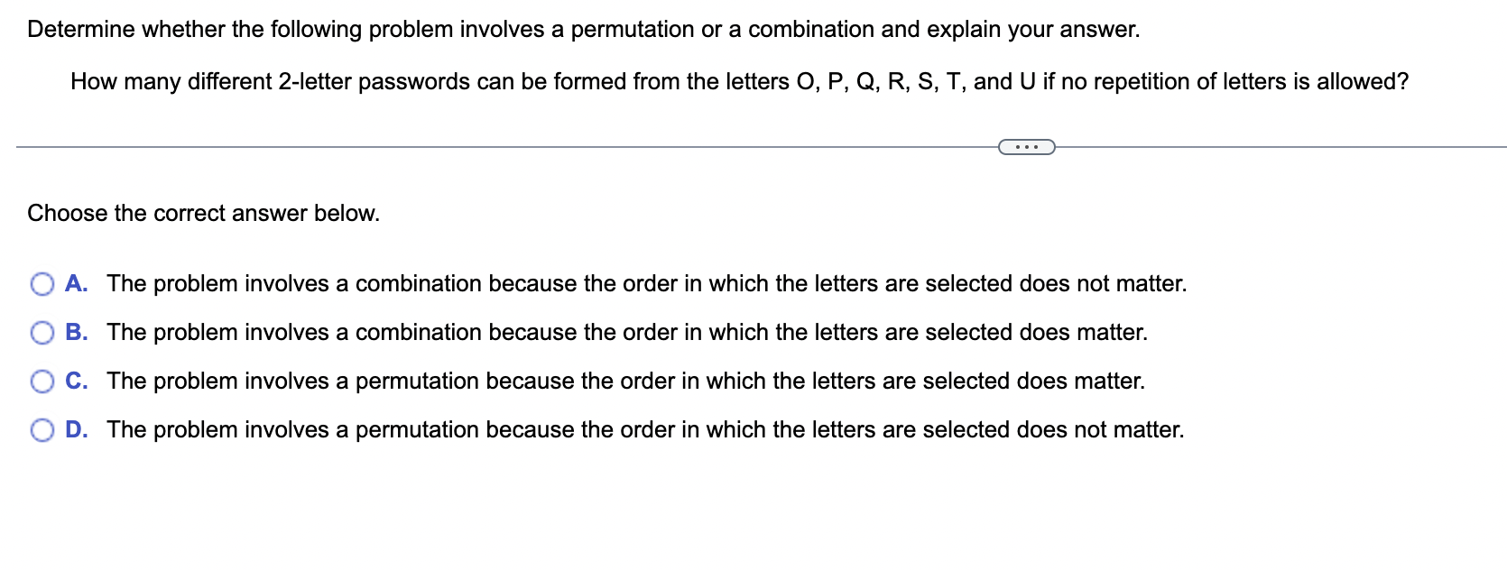 Solved Determine whether the following problem involves a | Chegg.com