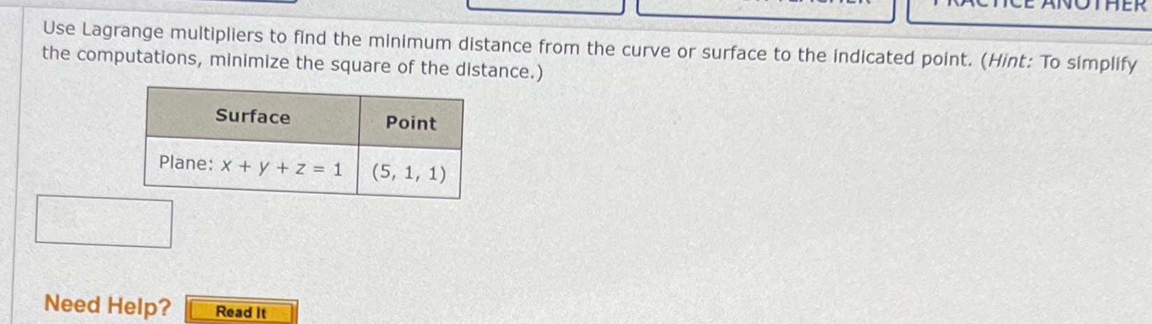 Solved Use Lagrange multipliers to find the minimum distance | Chegg.com