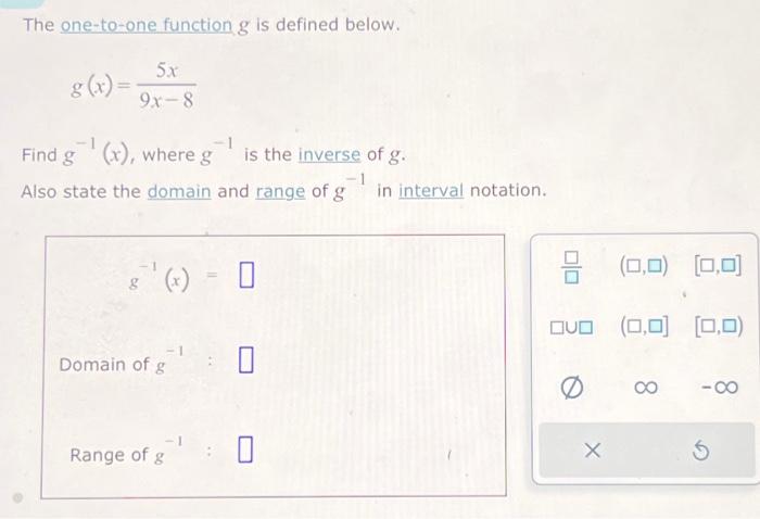 Solved The one-to-one function g is defined below. | Chegg.com