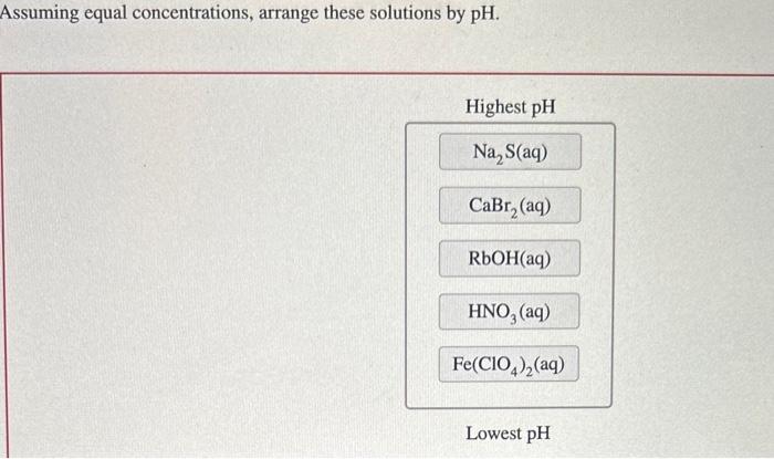 Solved Assuming equal concentrations, arrange these | Chegg.com