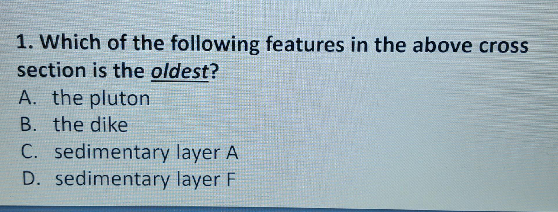 Solved 3) Quiz A pluton dike WD B C D E L 1. Which of the | Chegg.com