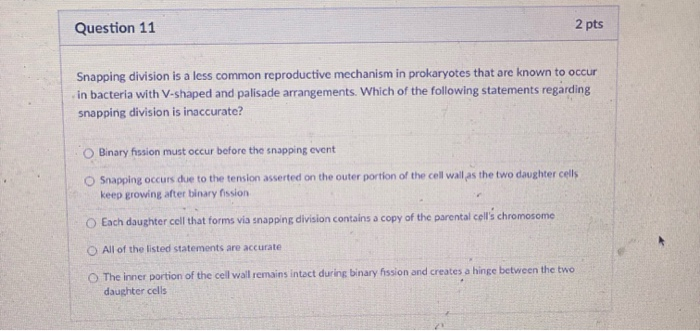 Question 11 2 pts Snapping division is a less common | Chegg.com