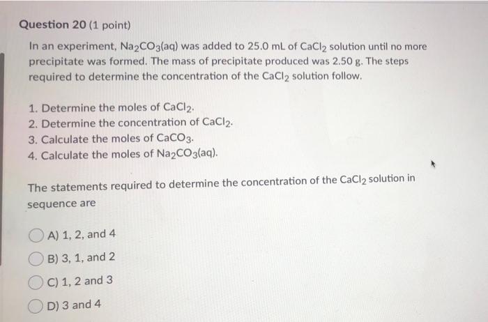 Solved Question 20 (1 point) In an experiment, Na2CO3(aq) | Chegg.com