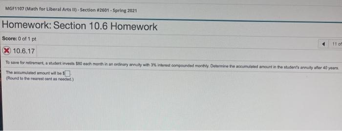 Solved MGF1107 (Math for Liberal Arts II) - Section 42601 - | Chegg.com