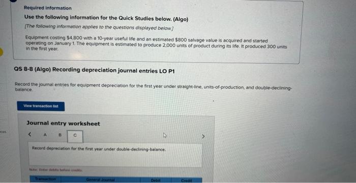 Solved Required information Use the following information | Chegg.com