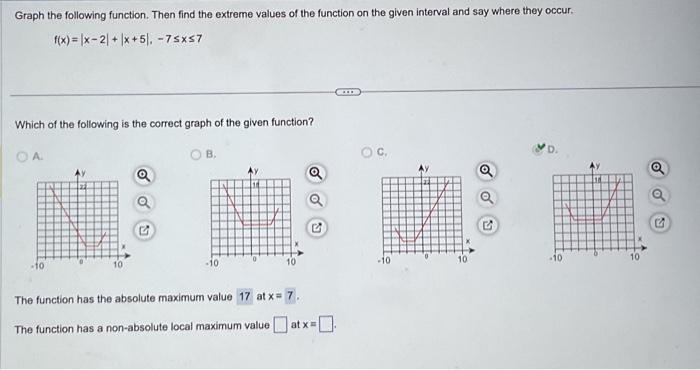 Solved find the non absolute local maximum value. Graph the | Chegg.com