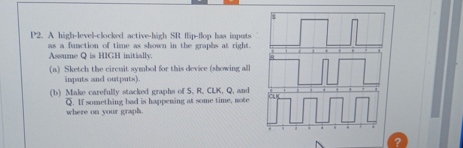 Solved P2. A high-level-flocked active-high SR Hlip-flop has | Chegg.com