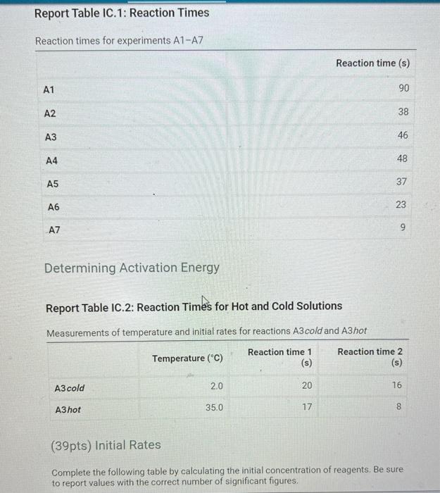 Report - Kinetics of an lodine Clock Reaction (2pts) | Chegg.com