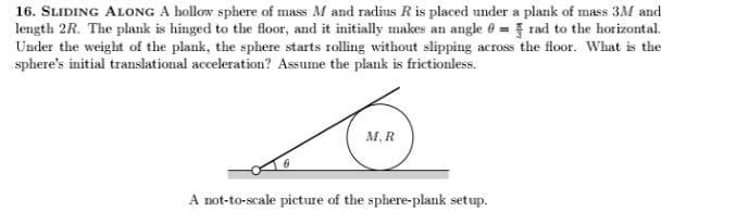 Solved 16. SLIDING ALONG A hollow sphere of mass M and | Chegg.com