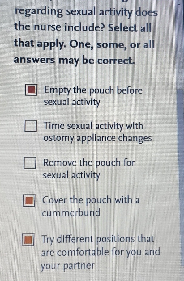 Solved regarding sexual activity does the nurse include? | Chegg.com