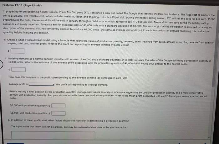 Problem 12-11 (Algorithmic) in preparing for the | Chegg.com