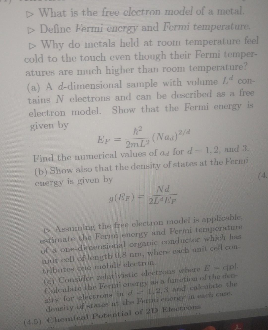 Solved What is the free electron model of a metal. Define | Chegg.com
