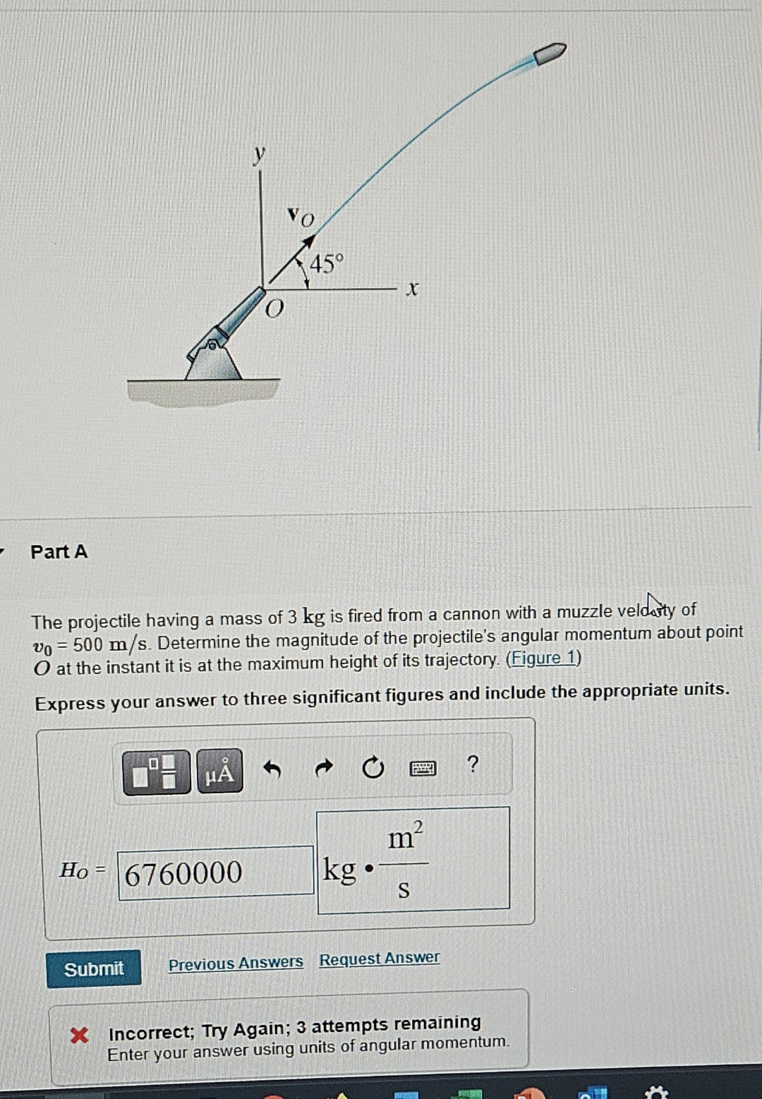 Solved Part AThe projectile having a mass of 3 ﻿kg is fired | Chegg.com