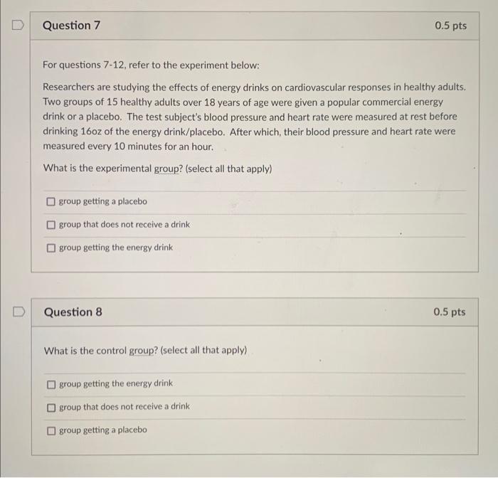 Solved For questions 7-12, refer to the experiment below: | Chegg.com