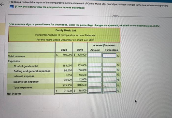 Solved Prepare a horizontal analysis of the comparative | Chegg.com