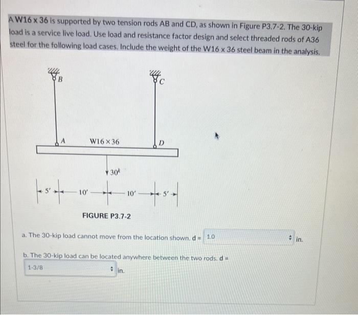 Solved A W16 ×36 is supported by two tension rods AB and CD, | Chegg.com