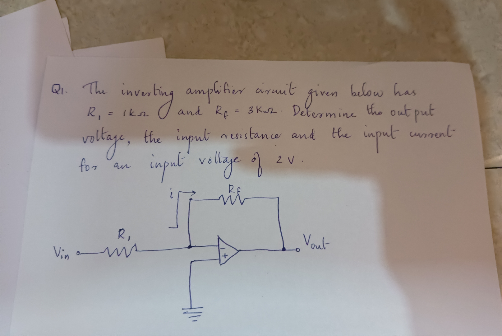 Solved Q1. ﻿The inverting amplifier cirmit given below has | Chegg.com