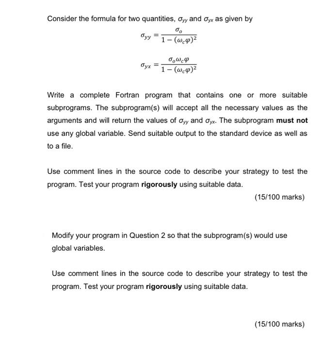 Solved Consider the formula for two quantities, ayy and Oyx | Chegg.com