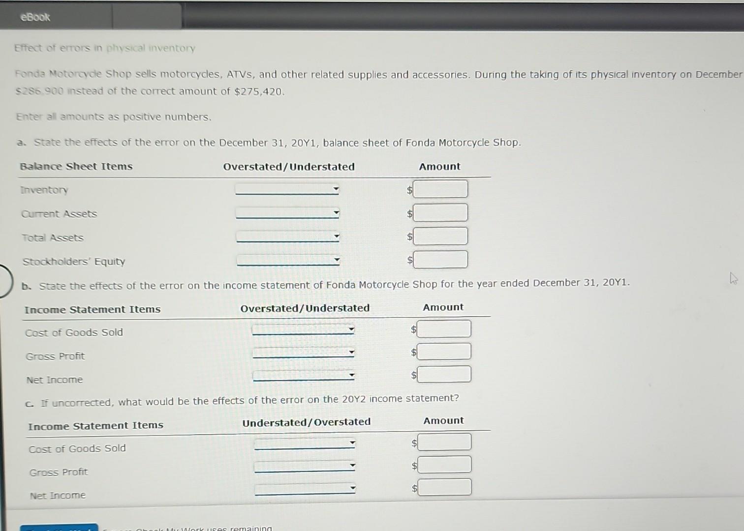 Solved Effect of errors in physical inventory Fonda | Chegg.com