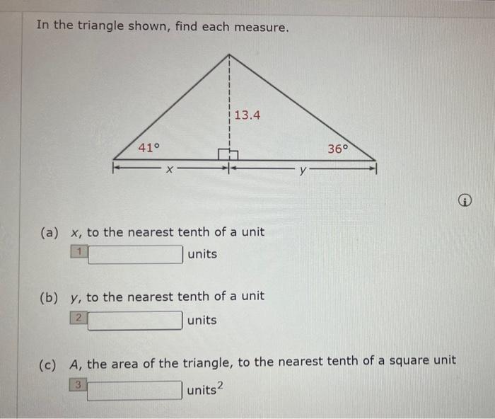 Solved In the triangle shown, find each measure. (a) x, to | Chegg.com