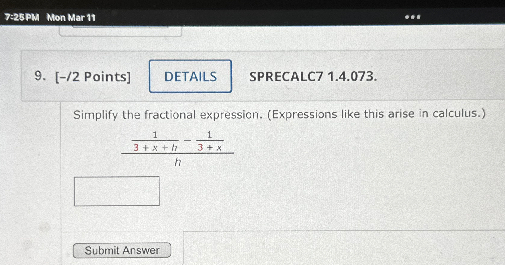 Solved 7:25 ﻿PM Mon Mar 119. [-/2 ﻿Points] | Chegg.com