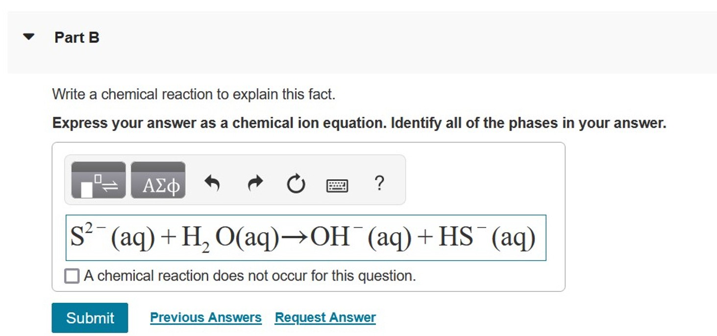 Part BWrite a chemical reaction to explain this | Chegg.com