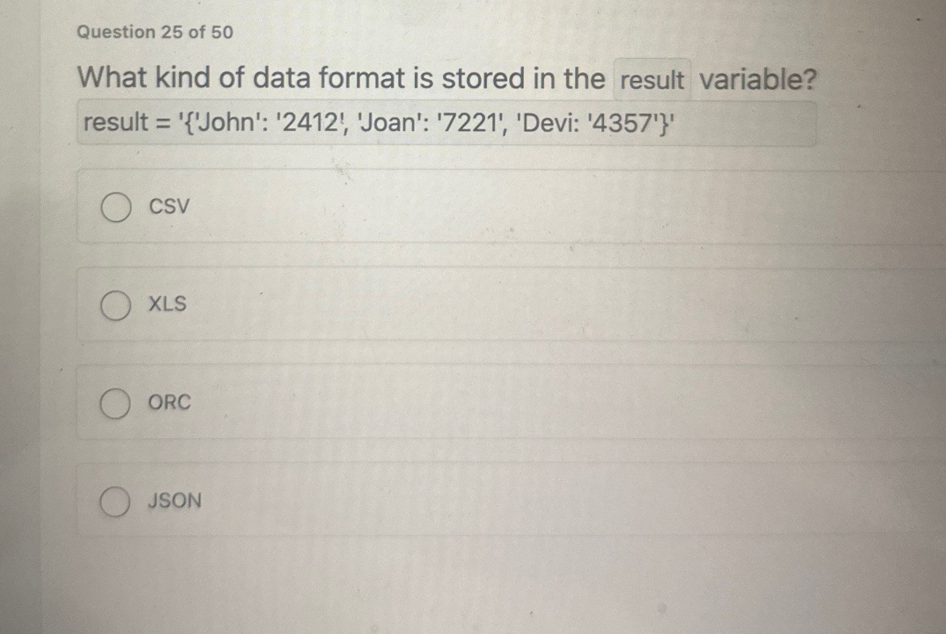 Solved Question 25 ﻿of 50What kind of data format is stored | Chegg.com