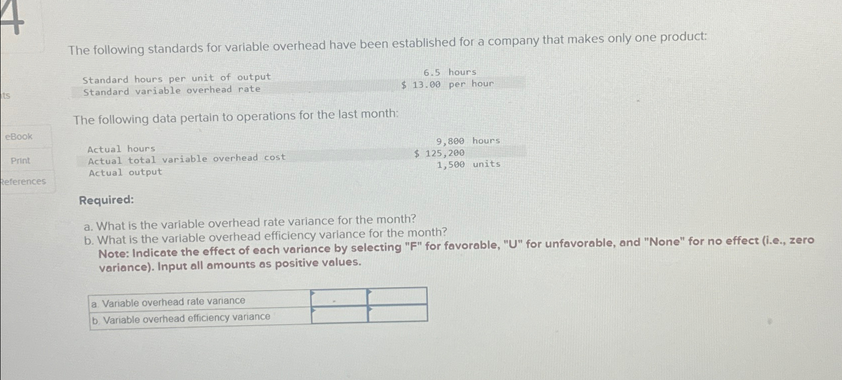Solved The following standards for variable overhead have | Chegg.com