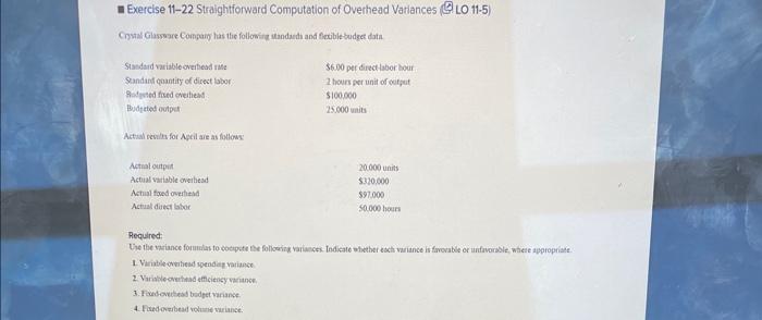 Solved - Exercise 11-22 Straightforward Computation of | Chegg.com