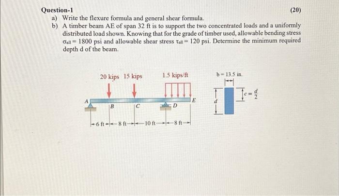 Solved Question-1 a) Write the flexure formula and general | Chegg.com