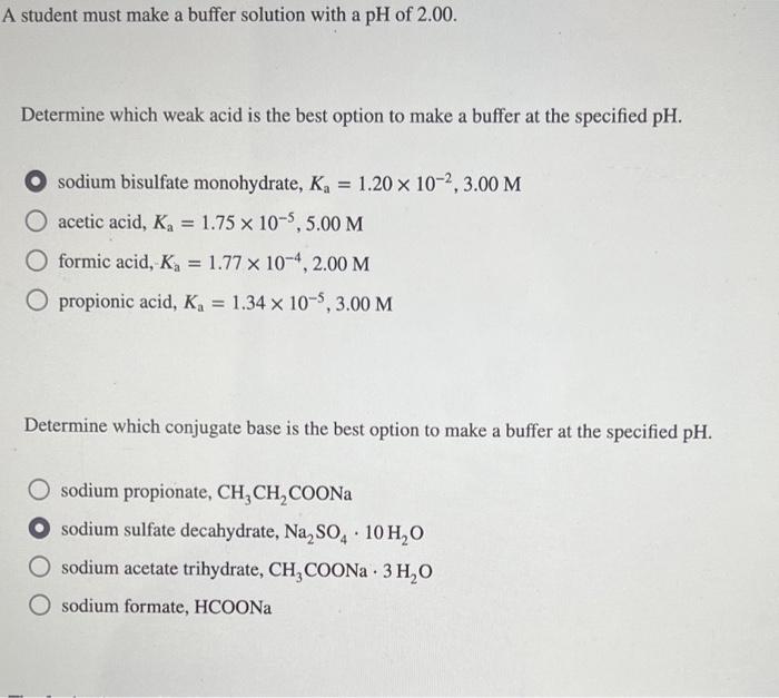 Solved A student must make a buffer solution with a pH of | Chegg.com