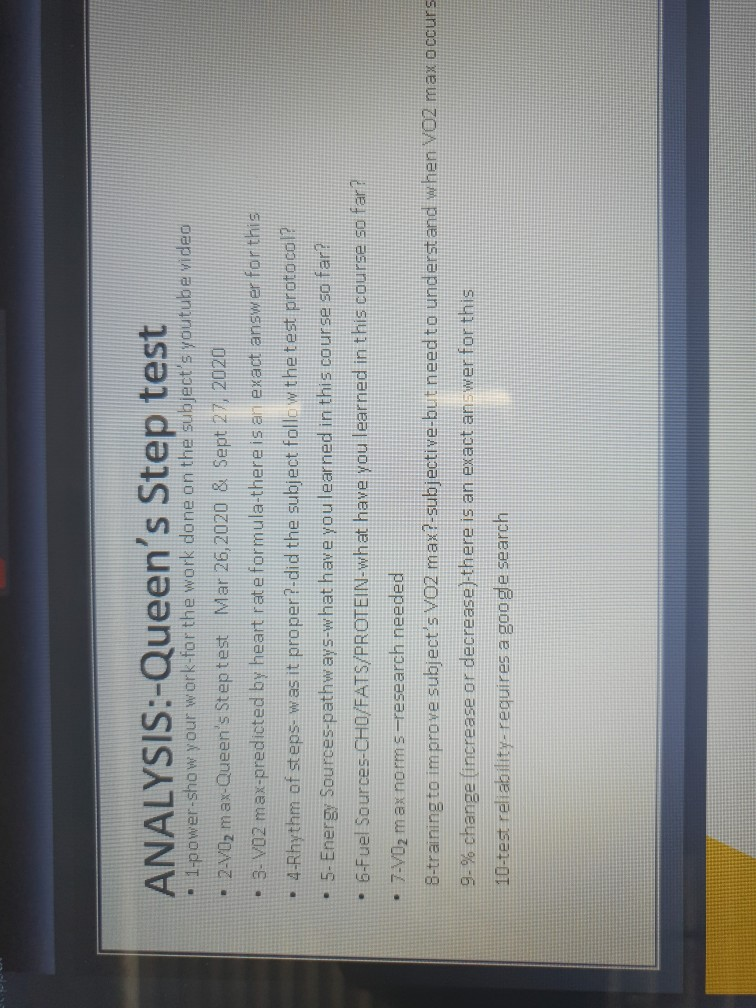 Queen's Step test Purpose: estimate VO2 max You | Chegg.com