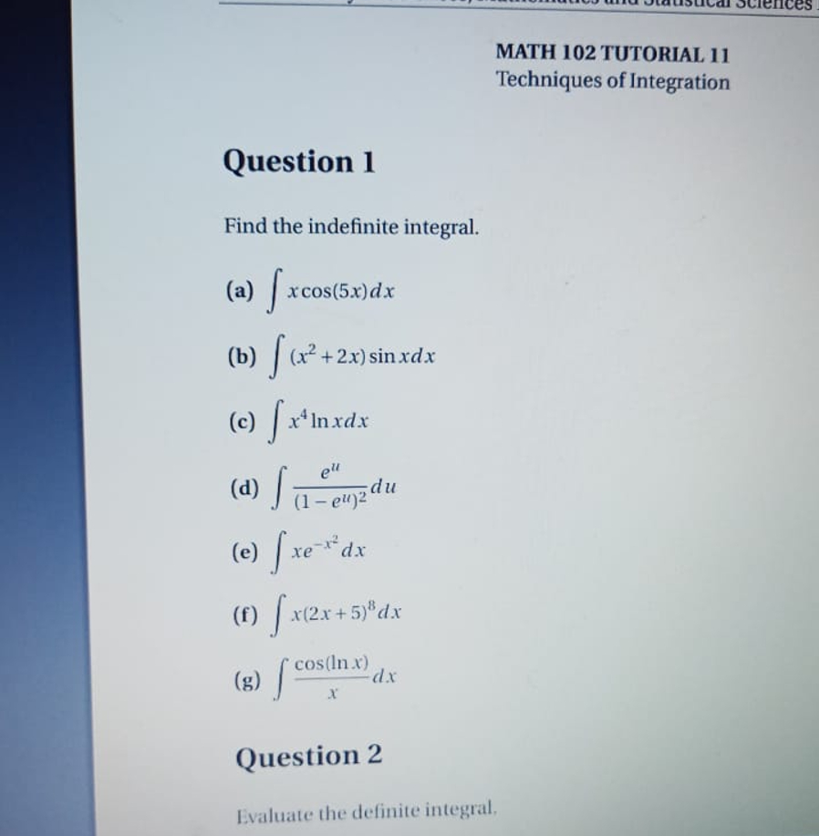 Solved MATH 102 ﻿TUTORIAL 11Techniques of | Chegg.com