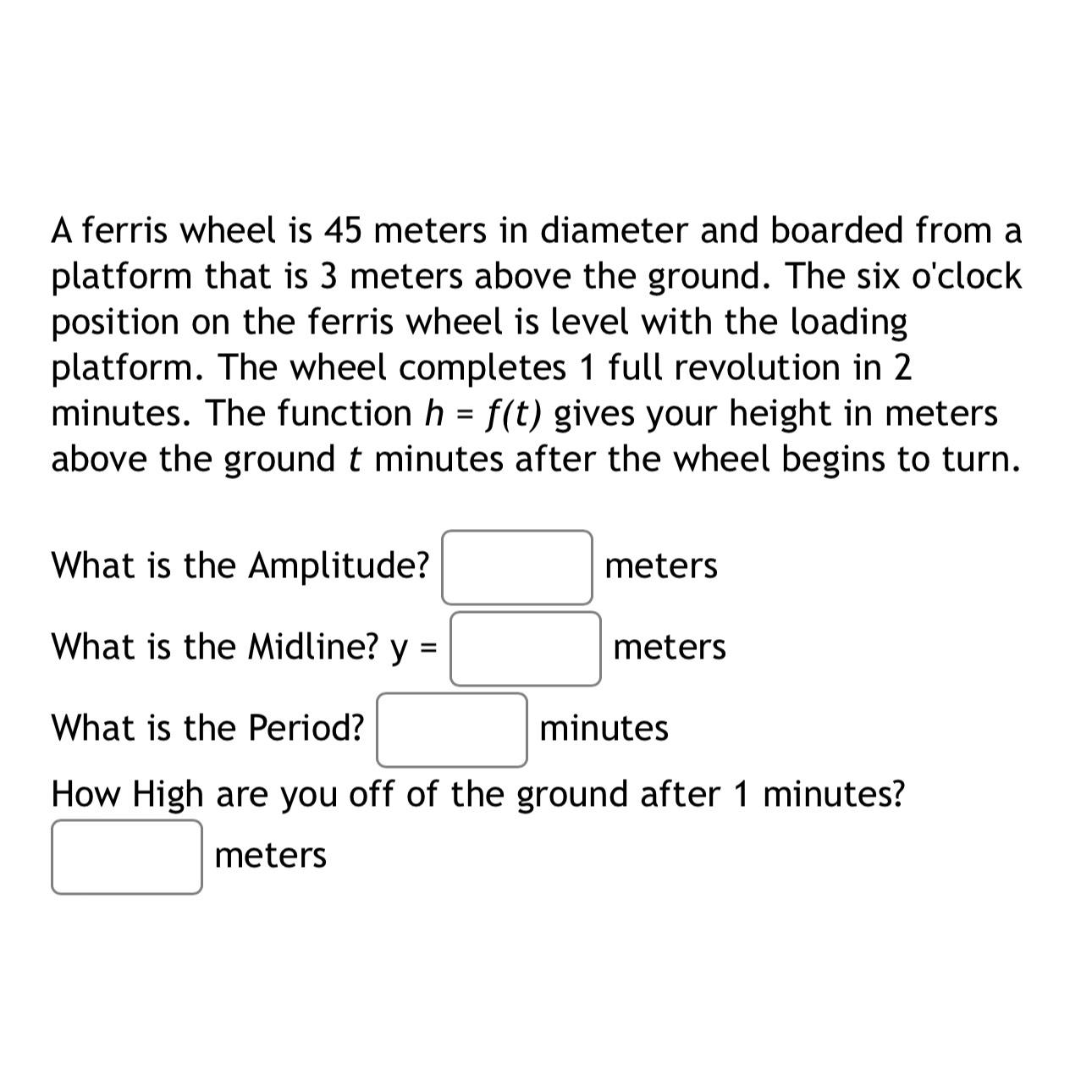 Solved A ferris wheel is 45 ﻿meters in diameter and boarded | Chegg.com