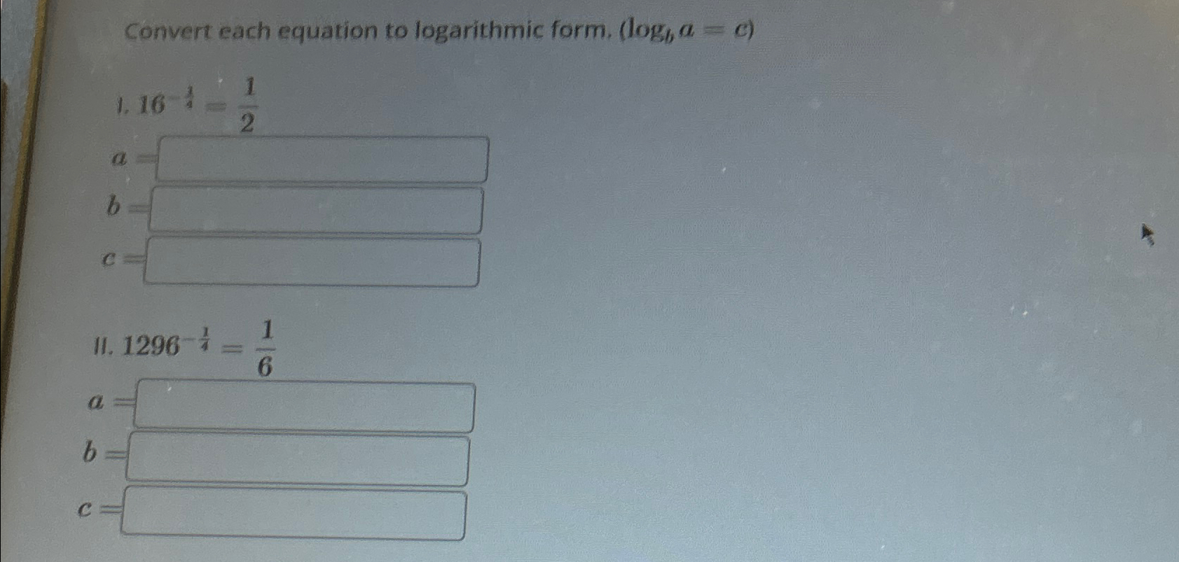 Convert each equation to logarithmic form. | Chegg.com