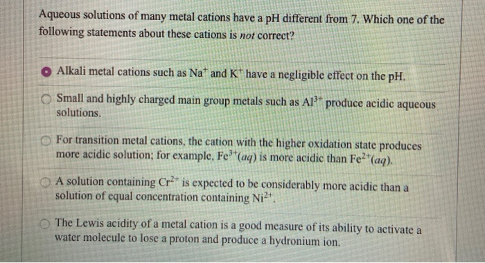 Solved Aqueous solutions of many metal cations have a pH | Chegg.com