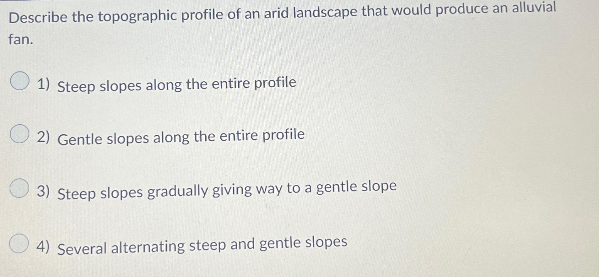 Solved Describe the topographic profile of an arid landscape | Chegg.com