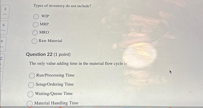 Solved Types of inventory do not include? WIP MRP MRO Raw | Chegg.com