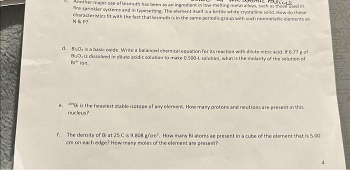 Solved c. Another major use of bismuth has been as an | Chegg.com