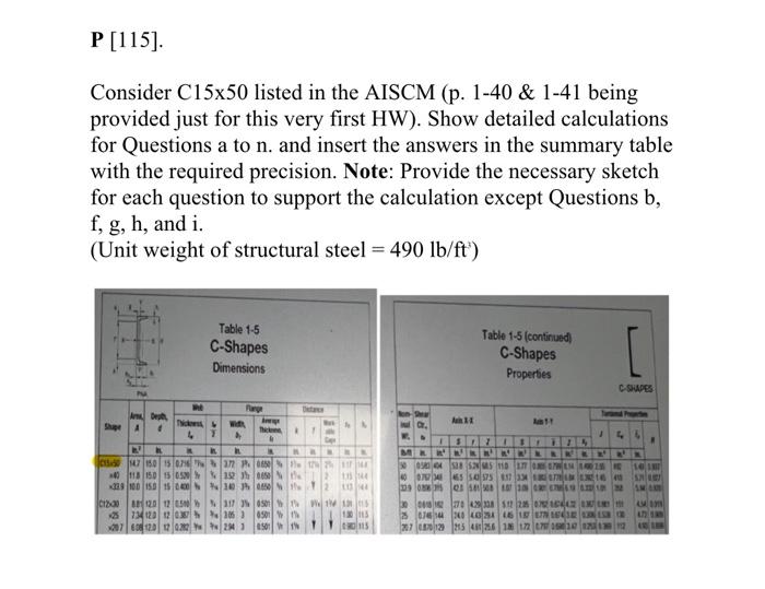 Solved Consider C15x50 listed in the AISCM (p. 1-40 \& 1-41 | Chegg.com