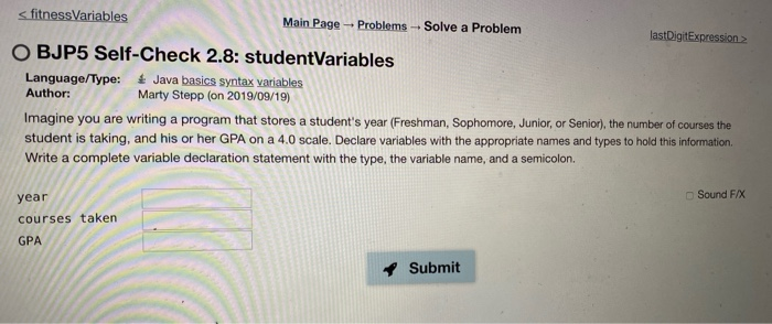 Solved s fitness Variables Main Page - Problems - Solve a | Chegg.com