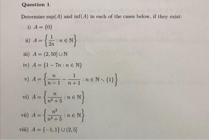 Solved Determine sup(A) and inf(A) in each of the cases | Chegg.com